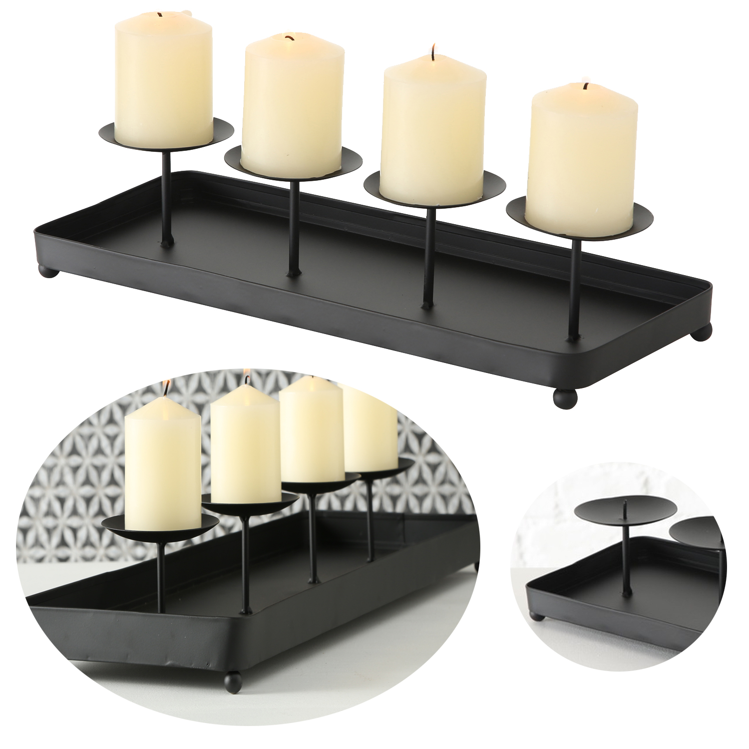 XL Advents-Kerzenhalter Eisen Holz 4-fach mit Dorn Kerzen-Schale Leiste Ständer | eBay.de